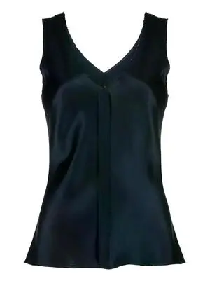 Voz Silk Satin V-neck Tank Top - Blue