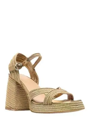 CASTAÑER Castañer Woven Metallic Slingback Sandals With Platform