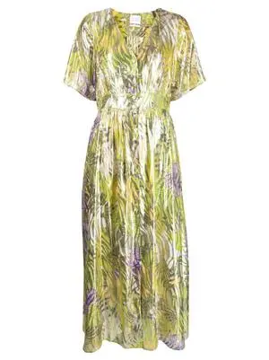 HAYLEY MENZIES Metallic Floral Print Button-down Midi Dress - Green