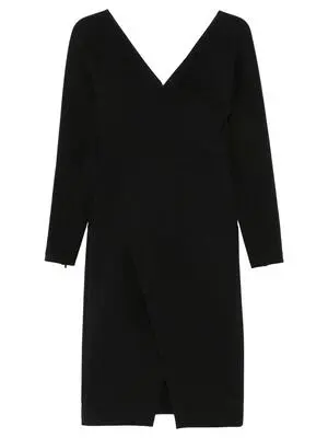 Fendi Long-sleeve V-neck Midi Dress - Black