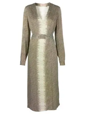 TWINSET Lizard-print Belted Midi Dress - Neutrals