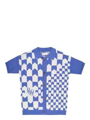 Rhude Racing Checkered Knitted Polo Shirt - Blue