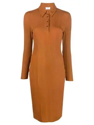Filippa K Ribbed Jersey Polo Dress - Brown
