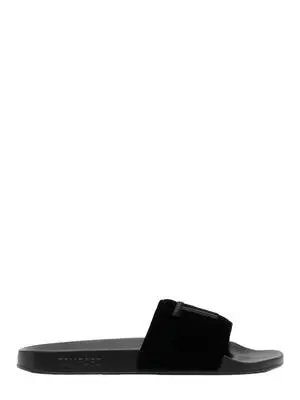 TOM FORD Logo Embroidered Velvet Slides - Black