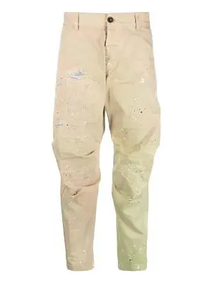 Dsquared2 Distressed-effect Cropped Cotton Trousers - Neutrals