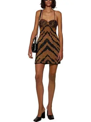ANDREA ALMEIDA Zebra Print Crocheted Mini Dress - Neutrals
