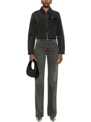 Coperni Cropped Denim Jacket With Buckle Detail - Grey