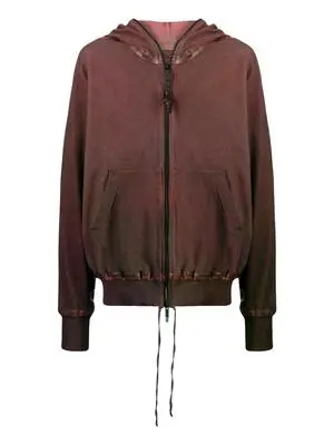 ISAAC SELLAM EXPERIENCE Zipped Organic Cotton Hoodie Jacket - Red