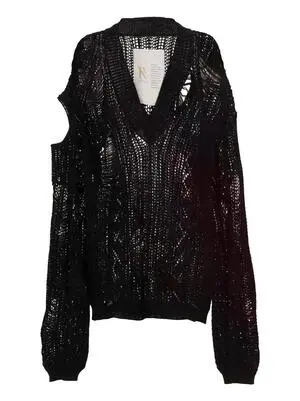 RAMAEL Cut-out V-neck Long Sleeve Sweater - Black