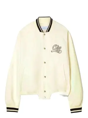 Off-White Ecru Baseball Jacket With Embroidered Logo - Neutrals