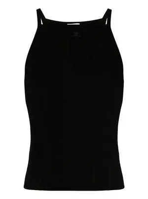 COURREGES Ribbed Knit Square Neck Tank Top - Black