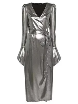 ROTATE BY BIRGER CHRISTENSEN Lamé Wrap Midi Dress - Silver