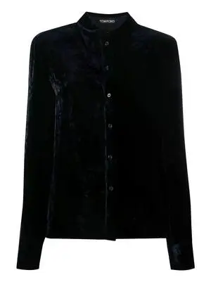 TOM FORD Velvet Effect Long Sleeve Shirt - Blue