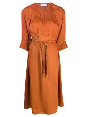 YVES SALOMON Belted Midi Dress - Orange
