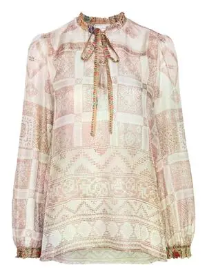 PIERRE-LOUIS MASCIA Graphic-print Silk Blouse - Neutrals
