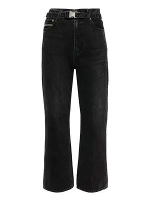 Sacai Belted Straight-leg Cropped Jeans - Black