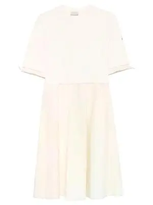 Moncler Cotton Midi Dress With Drawstring Cuffs - Neutrals