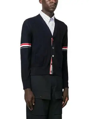 Thom Browne Rwb Stripe V-neck Cardigan - Blue