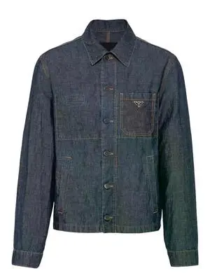 Prada Cotton Chambray Shirt Jacket With Enamel Triangle Logo - Blue