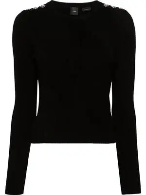 Pinko Ribbed Wool Blend Sweater With Love Birds-embossed Studs - Black