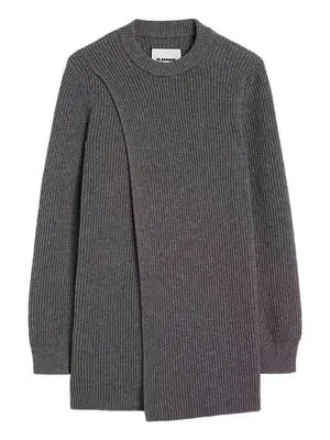 JIL SANDER Ribbed Knit Mini Dress With Overlapping Panel - Grey