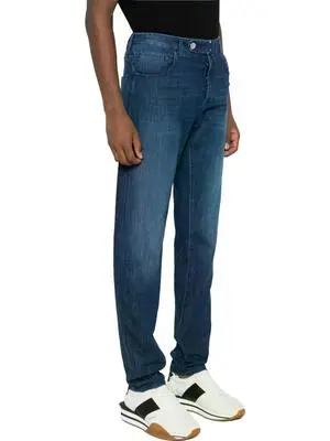 Incotex Logo Patch Tapered Jeans - Blue