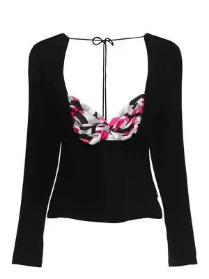 MARINE SERRE Scarf Detail Sweetheart Neck Blouse - Black