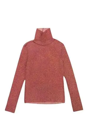 Callipygian Mesh Paisley Print Turtleneck Top - Red