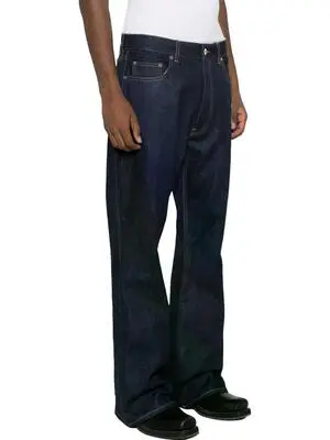 Off-White Flared Logo Embroidered Jeans - Blue