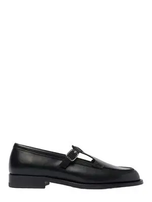 SCAROSSO Leather Loafers With Side Buckle Fastening T-bar Strap - Black