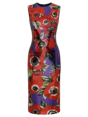 Dolce & Gabbana Floral Print Sequinned Midi Dress - Red