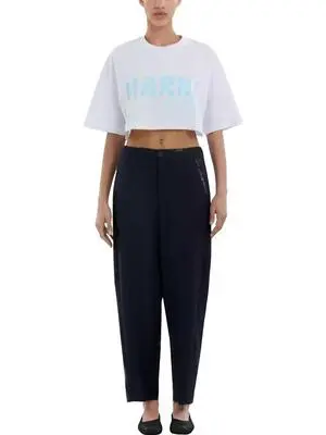 Marni Logo Embroidered Tapered Trousers - Blue