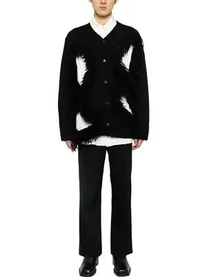 Comme Des Garçons Fringed Cut-out Wool Cardigan - Black