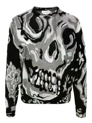 Alexander McQueen Skull Graphic Jacquard Knit Sweatshirt - Grey