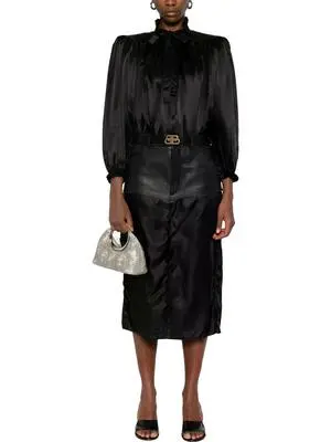 Balenciaga Leather Panel Midi Skirt - Black