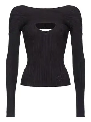 Pinko Cut-out Ribbed-knit Jumper - Black