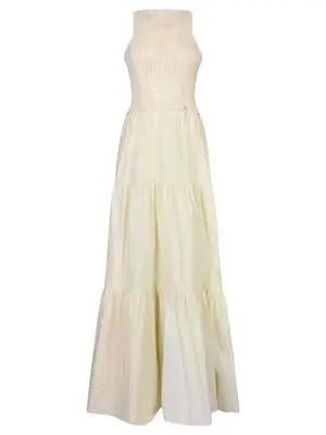 Liu Jo Cotton Maxi Dress With Crochet Knit Bodice - Neutrals