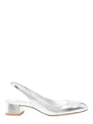 STUART WEITZMAN Stuart Weitzman Vivienne Silver-Tone Calf Leather Slingback Pumps Silver
