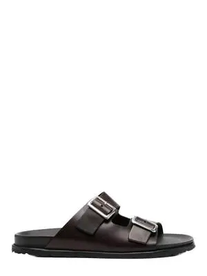 SCAROSSO Leather Buckle Sandals - Brown