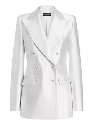 Dolce & Gabbana Stretch-silk Double-breasted Blazer - White