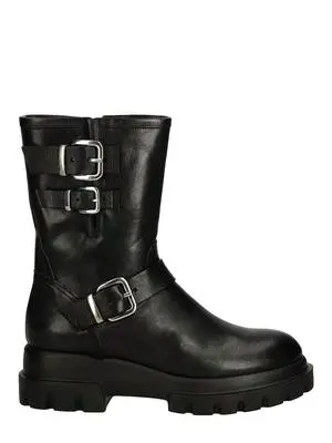 Agl Leather Buckled Boots - Black