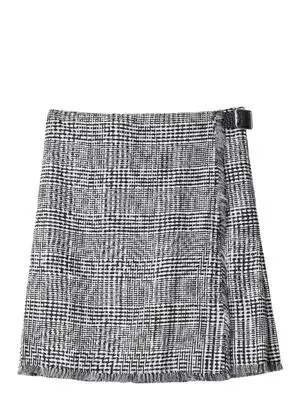 Burberry Plaid Check Fringed Miniskirt - Black