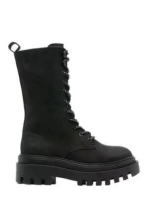Calvin Klein Leather Platform Boots - Black