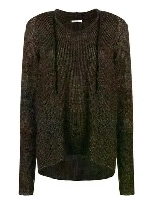 MES DEMOISELLES Bronze Metallic Knitted Hoodie - Brown