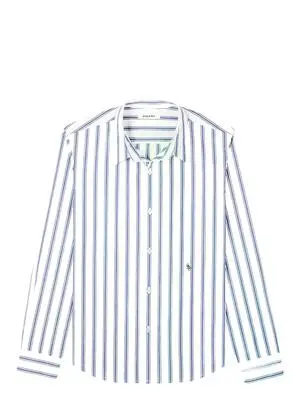 SPORTY & RICH Striped Logo Embroidered Shirt - Blue