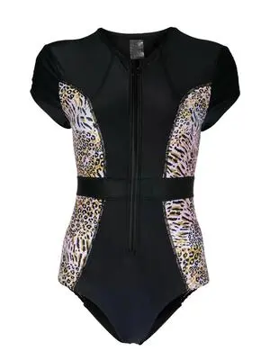 DUSKII Leopard-print Cap-sleeve Spring Suit - Black