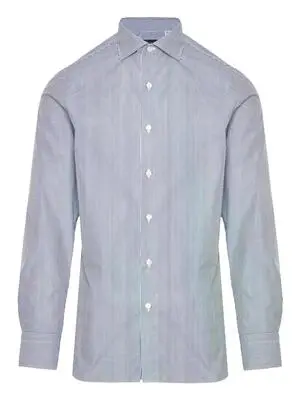 FINAMORE 1925 Spread Collar Striped Shirt - Blue
