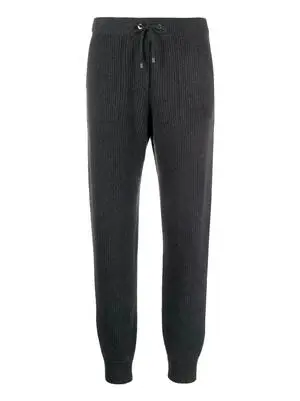 Brunello Cucinelli Ribbed-knit Cashmere Track Pants - Grey