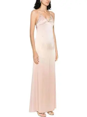 Amen Satin-finish Gown With Crystal Embellishment - Neutrals