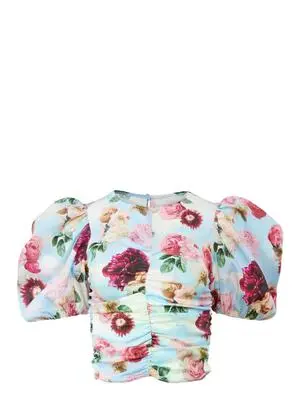 FLEUR DU MAL Dreamy Floral Puff Sleeve Top - Blue